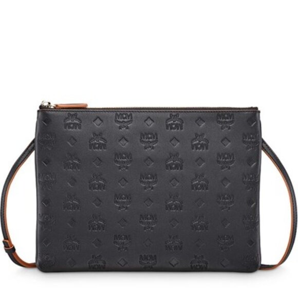 MCM | Bags | Mcm Aren Crossbody Pouch In Monogram Leather In Black ...